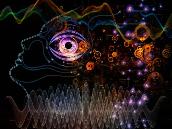 Digital Mind series. Arrangement of silhouette of human face and ...