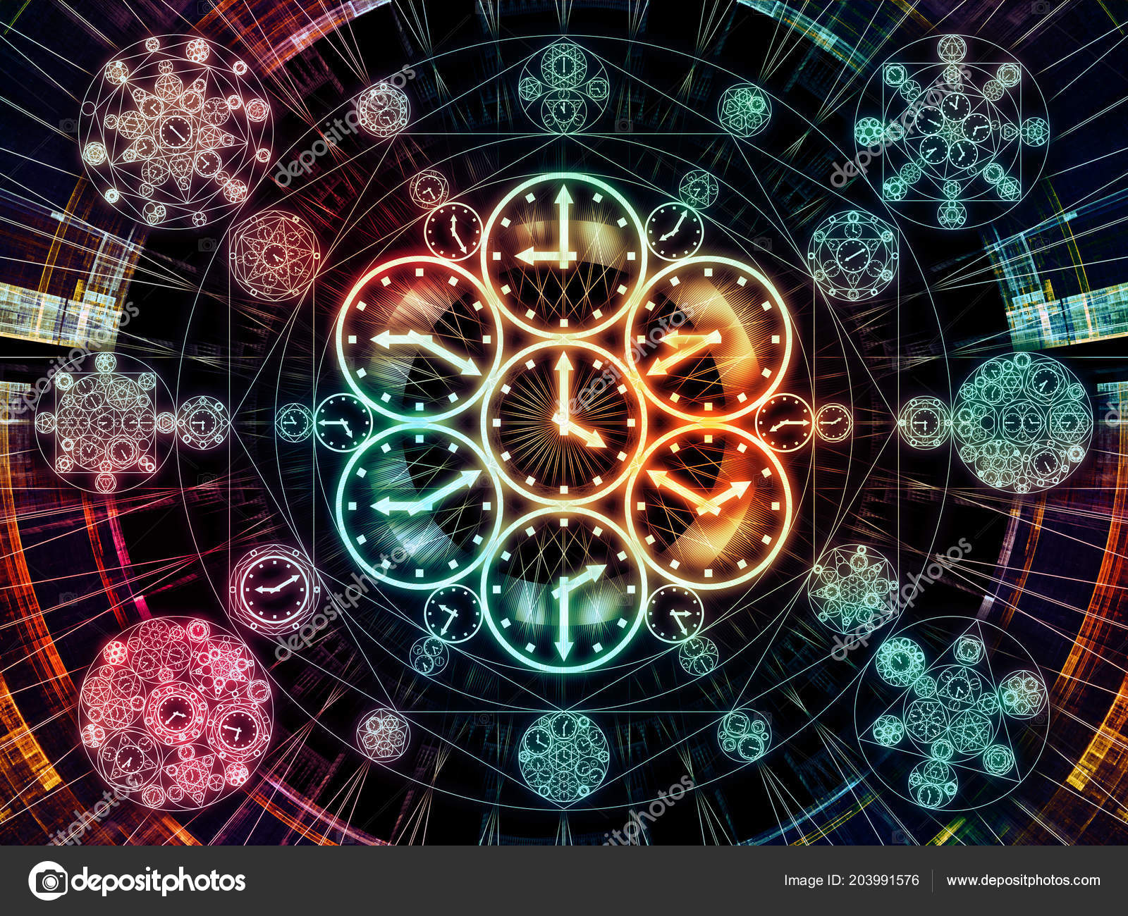 Circles Time Series Composition Clock Symbols Fractal Elements Suitable ...