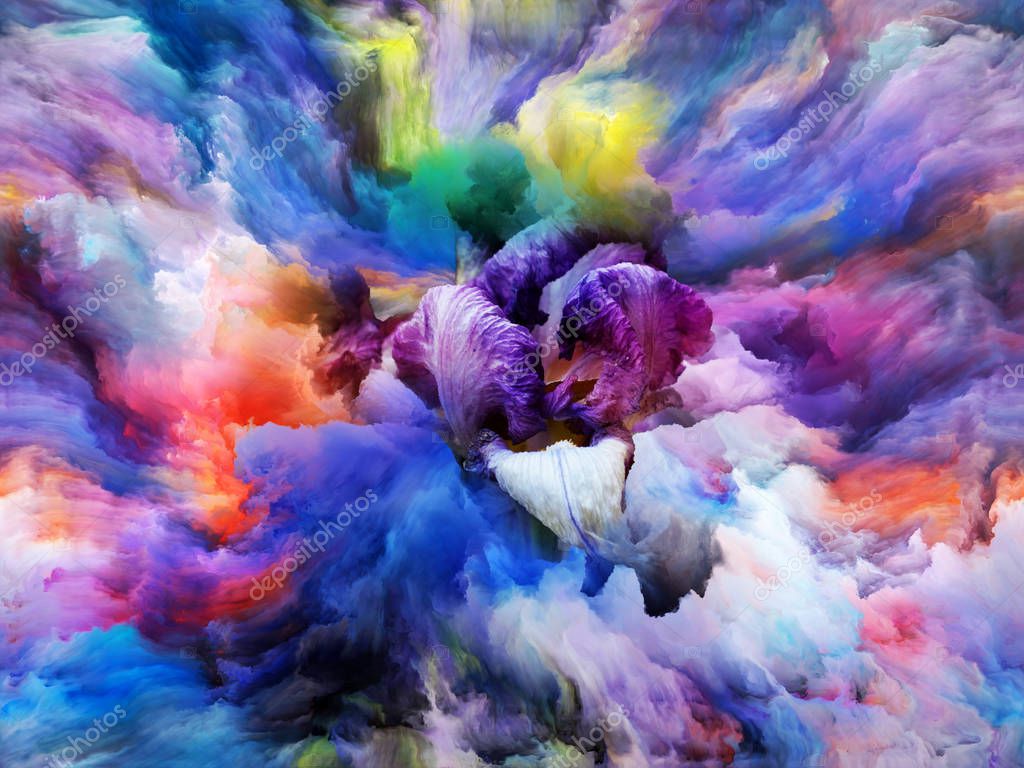 Pétalos de flores fusionados con formas y pinturas de lienzo de colores ...