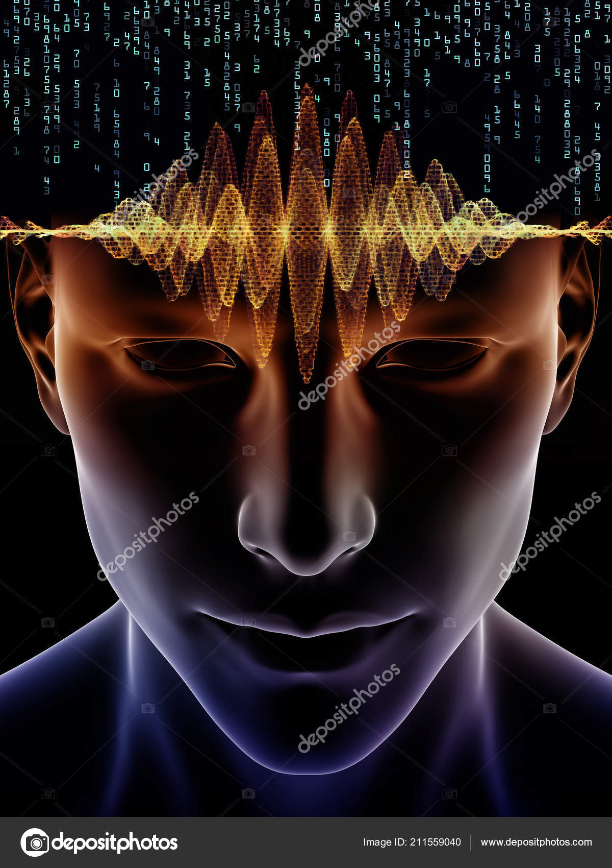 Mind Waves Series Backdrop Illustration Human Head Technology Symbols ...