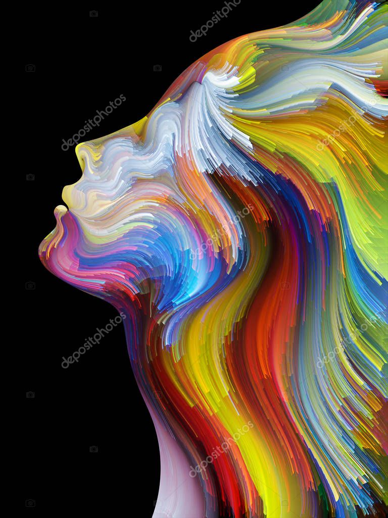 Serie Cara de Color. Fondo de perfil humano y líneas coloridas de ...