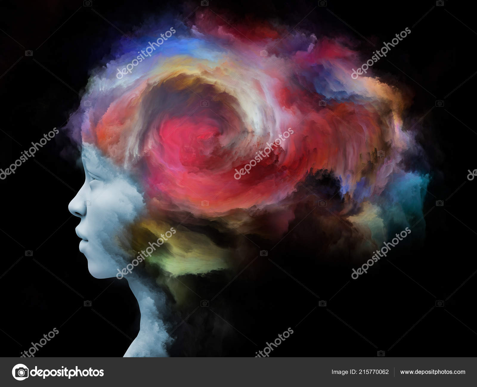 Série Nevoeiro Mental Arranjo Renderização Rosto Humano Transformado ...