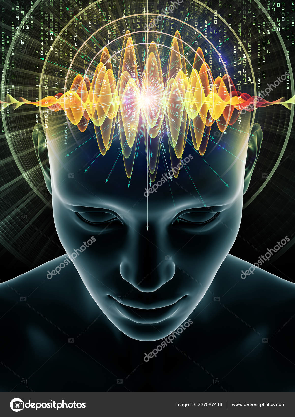 Mind Waves Series Arrangement Illustration Human Head Technology ...