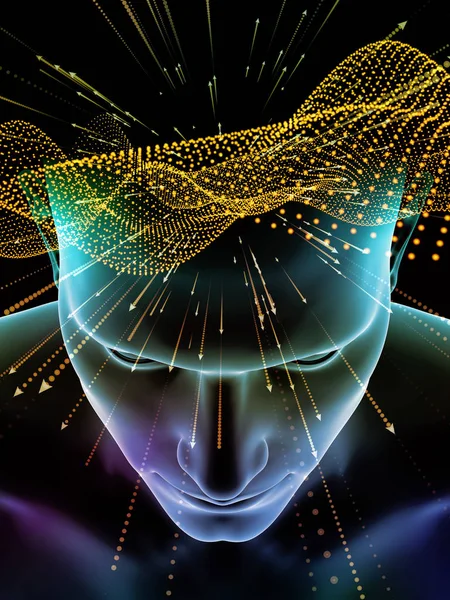 Elements of Mind series. 3D illustration of human head and symbols of ...