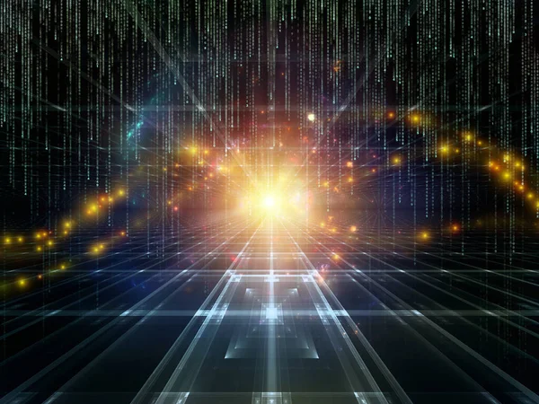 3D Illustration of virtual space using fractal grids and lights with ...