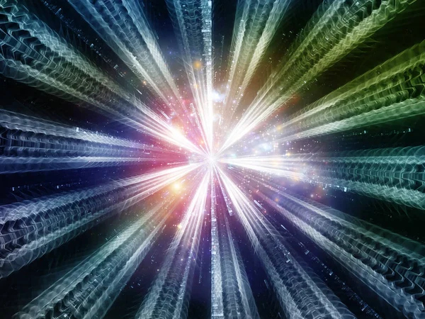 3D Illustration of abstract burst, fractal distorted gears and lights ...