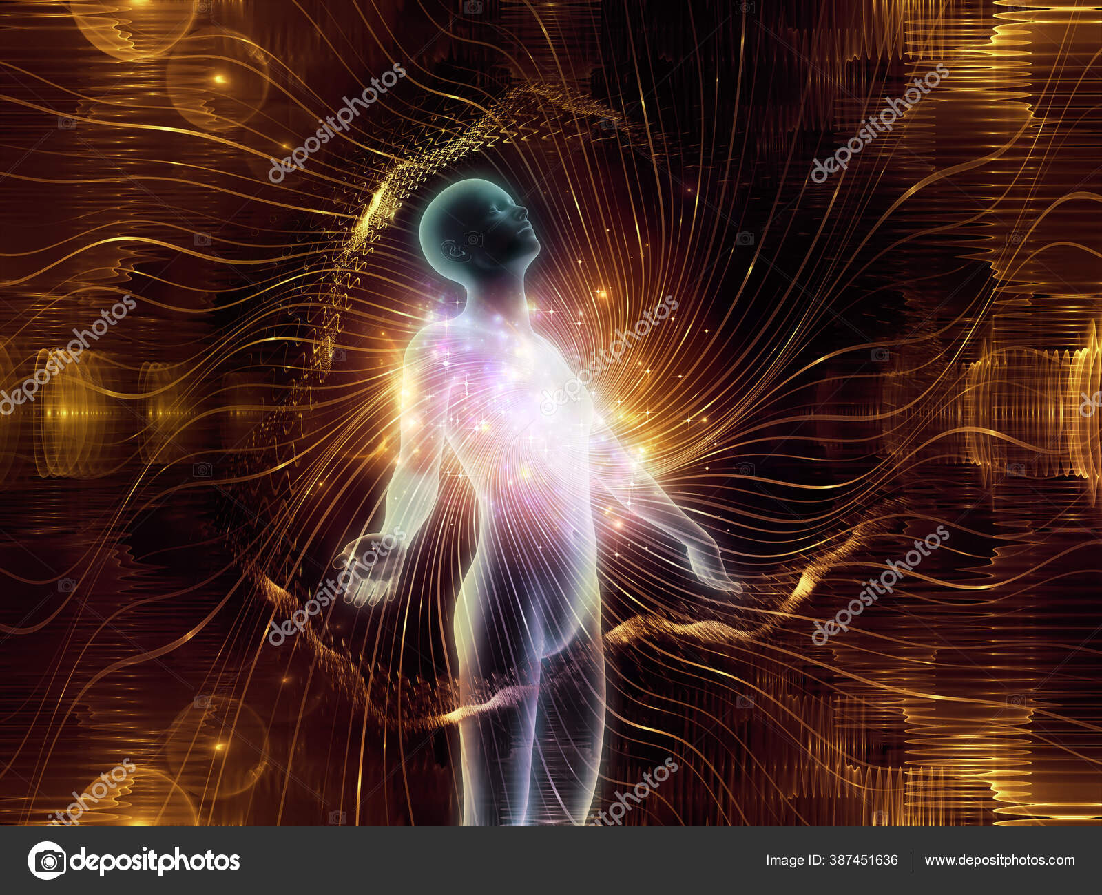 Light Series Rendering Human Figure Radiating Light Fractal Elements ...