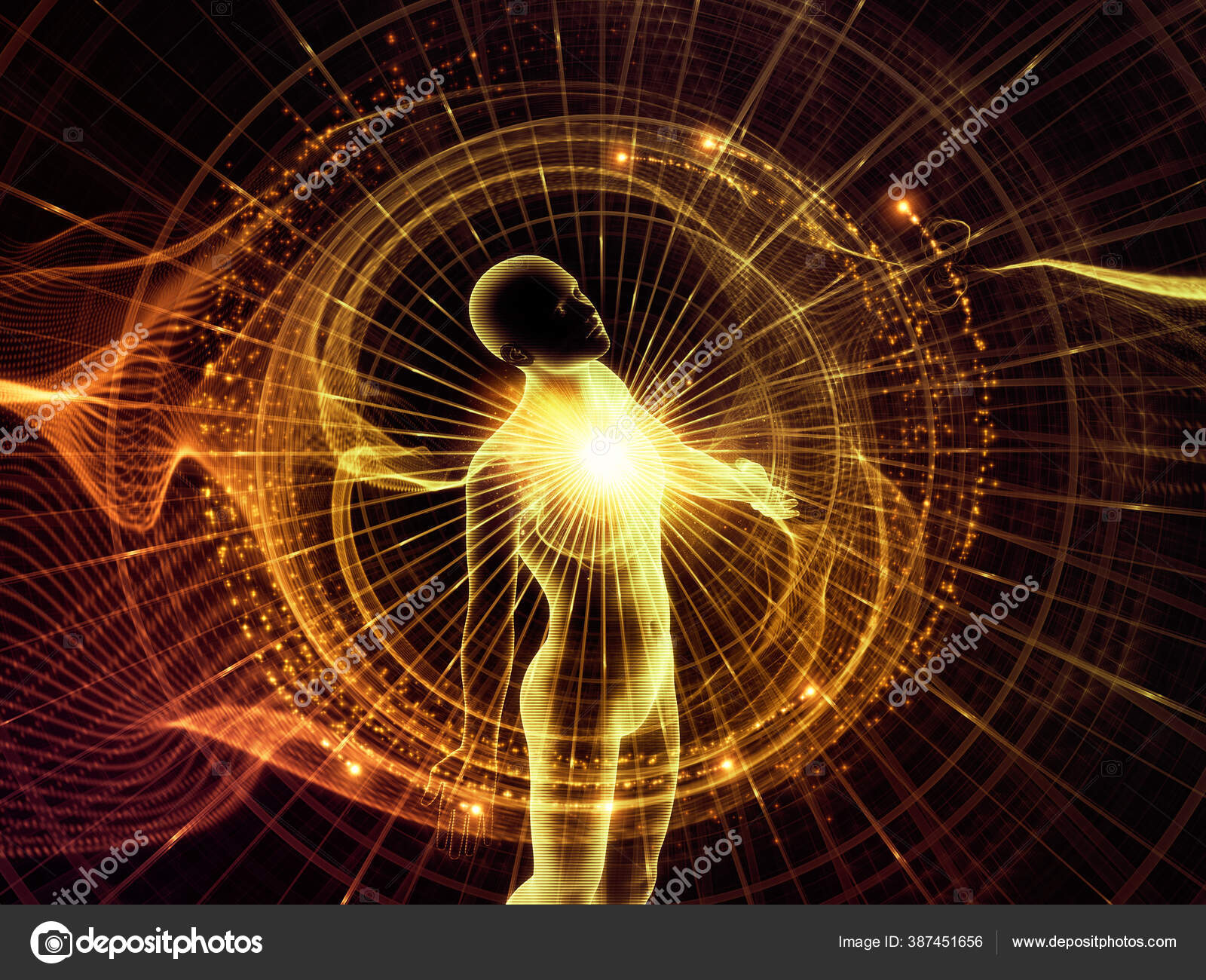 Light Series Rendering Human Figure Radiating Light Fractal Elements ...