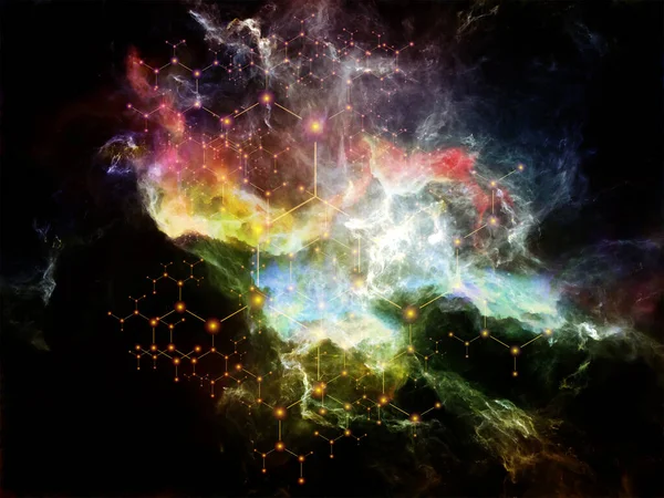 3D illustration of fractal lights, virtual fields and molecular ...