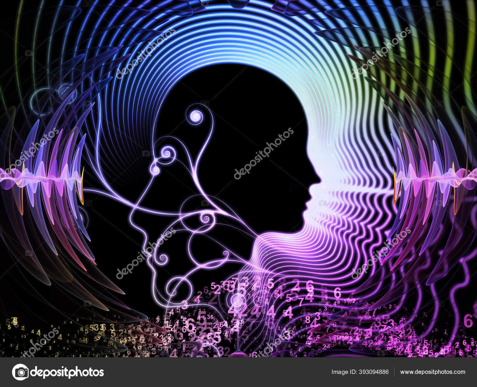 Human Form Drawing Radiating Waves Subject Thinking Mind Science Modern ...