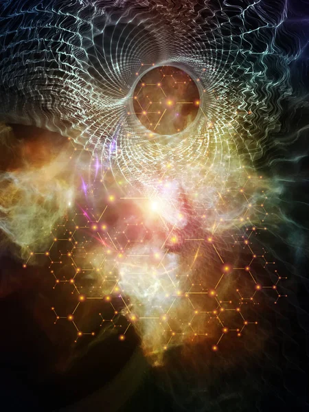 3D illustration of fractal lights, virtual fields and molecular ...