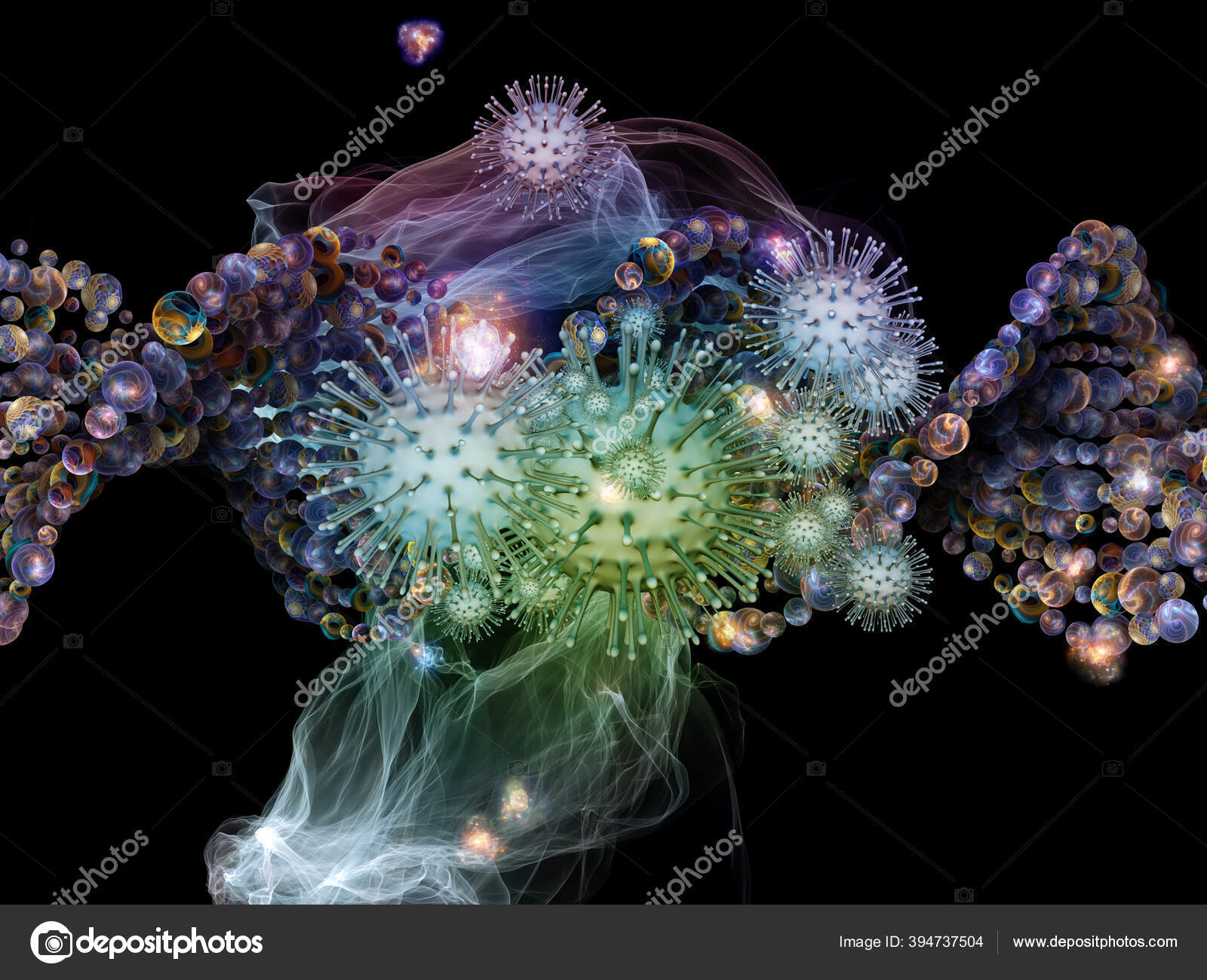 Rendering Interplay Viral Particles Abstract Microscopic Elements ...