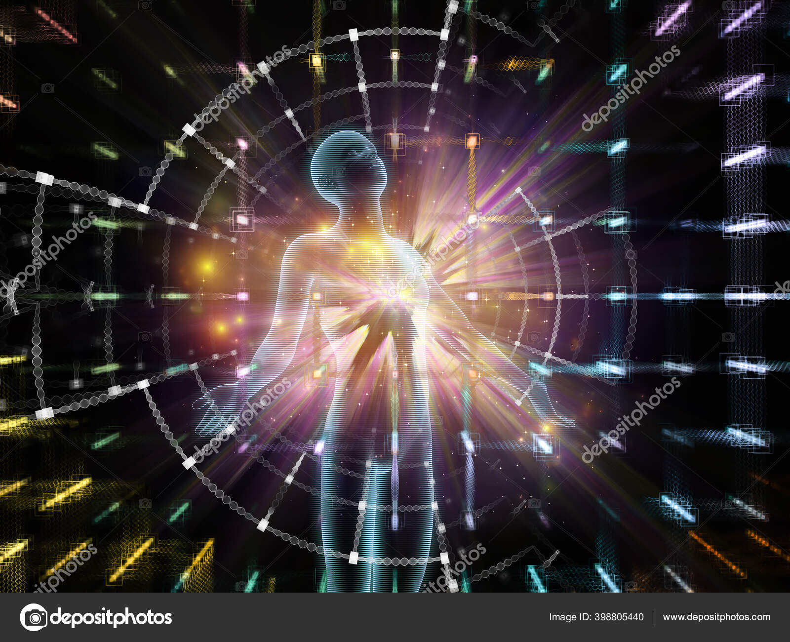 Light Series Rendering Human Figure Radiating Light Fractal Elements ...