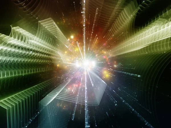 3D Illustration of abstract burst, fractal distorted gears and lights ...