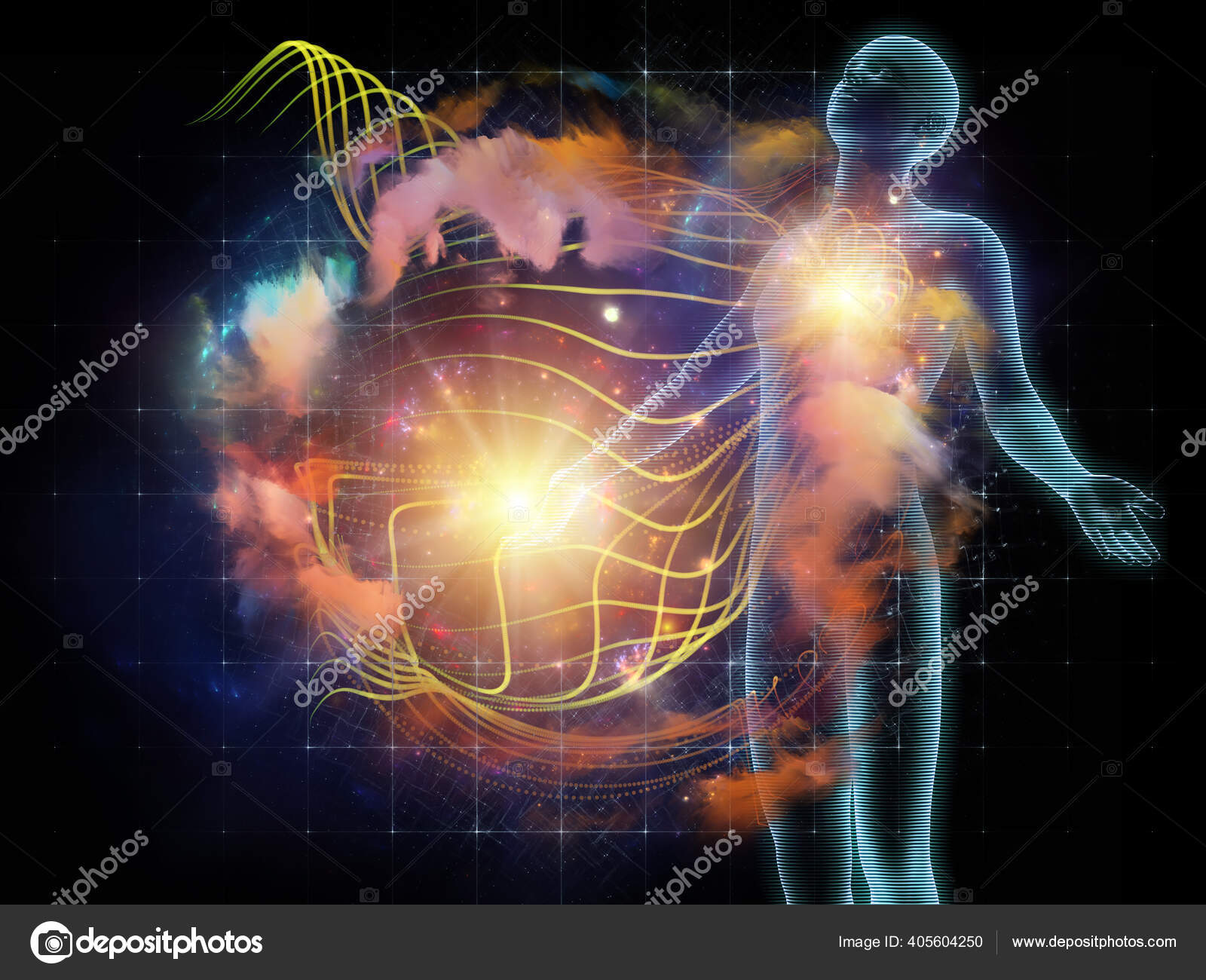 Light Series Rendering Human Figure Radiating Light Fractal Elements ...