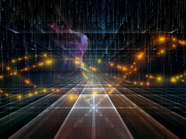 3D Illustration of virtual space using fractal grids and lights with ...