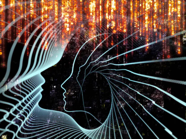 Information Minds series. Lines of human silhouettes and sparkling ...