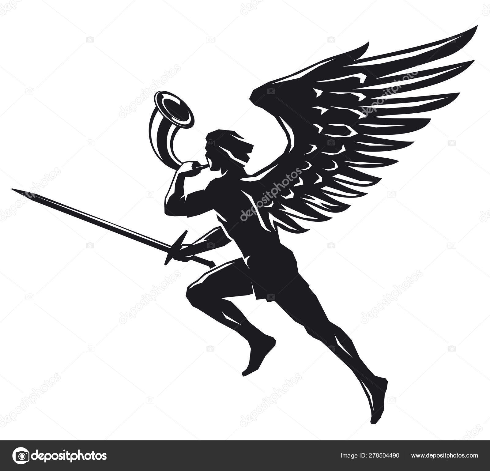 Ángel Con Espada Cuerno Vector de stock #278504490 de ©eugeniy