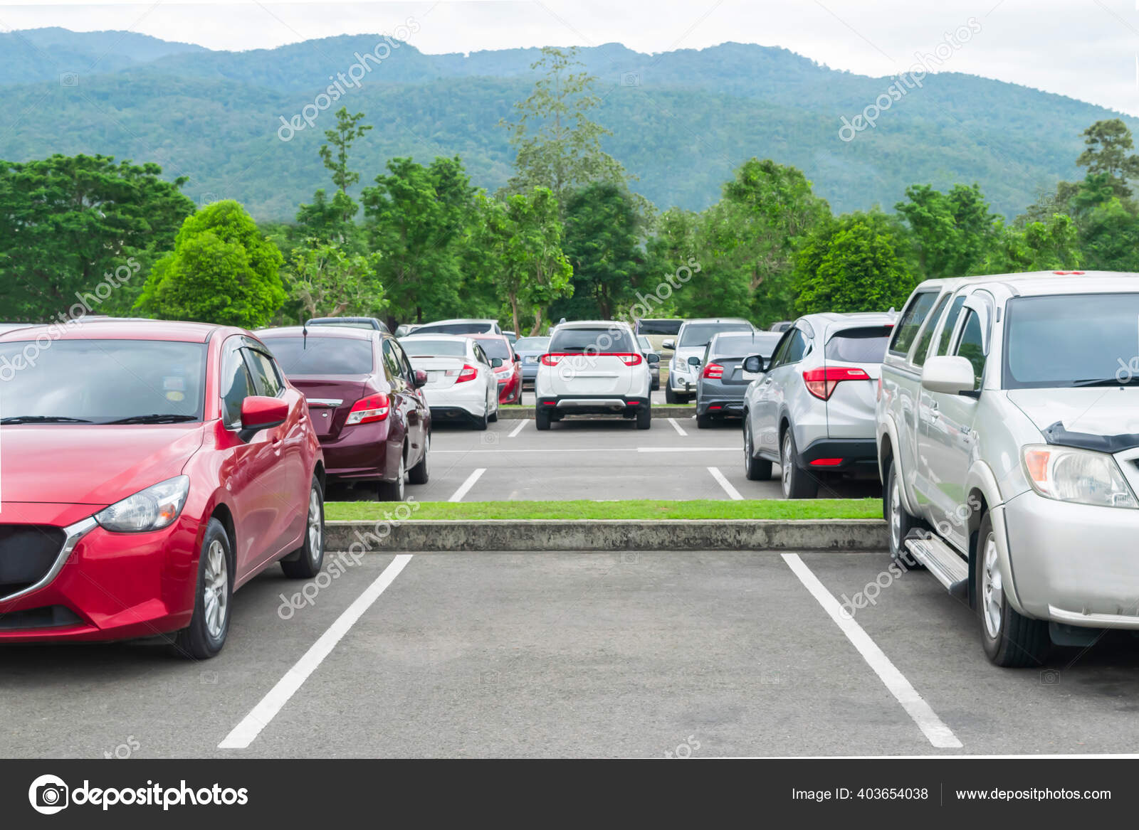 Car Parked Asphalt Parking Lot Empty Space Parking Nature Trees Stock ...