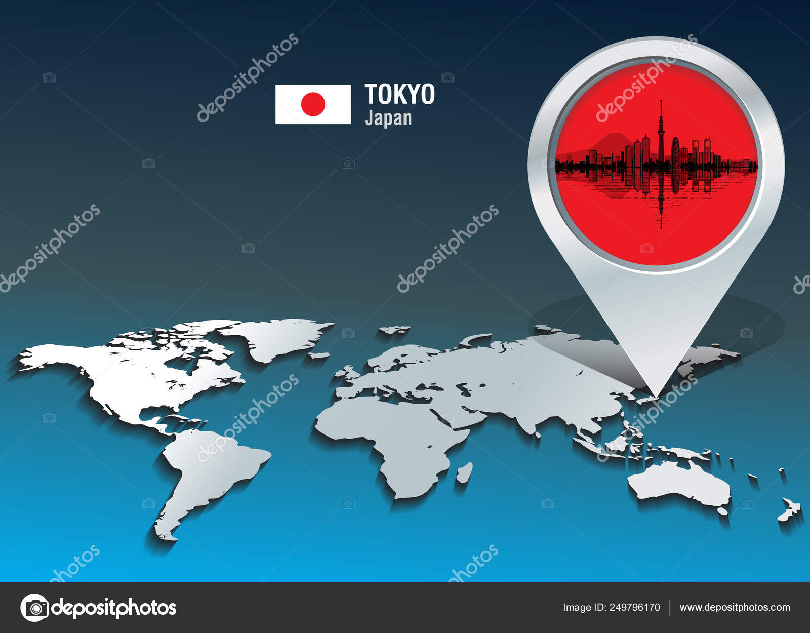 Map pin with Tokyo Skyline Stock Vector Image by ©lajo_2 #249796170