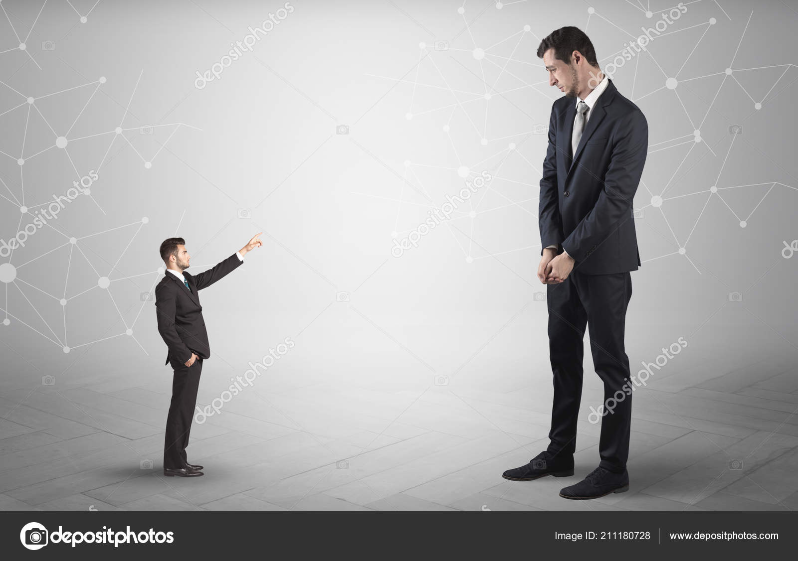 Small man aiming at a big man with network concept — Stock Photo ...
