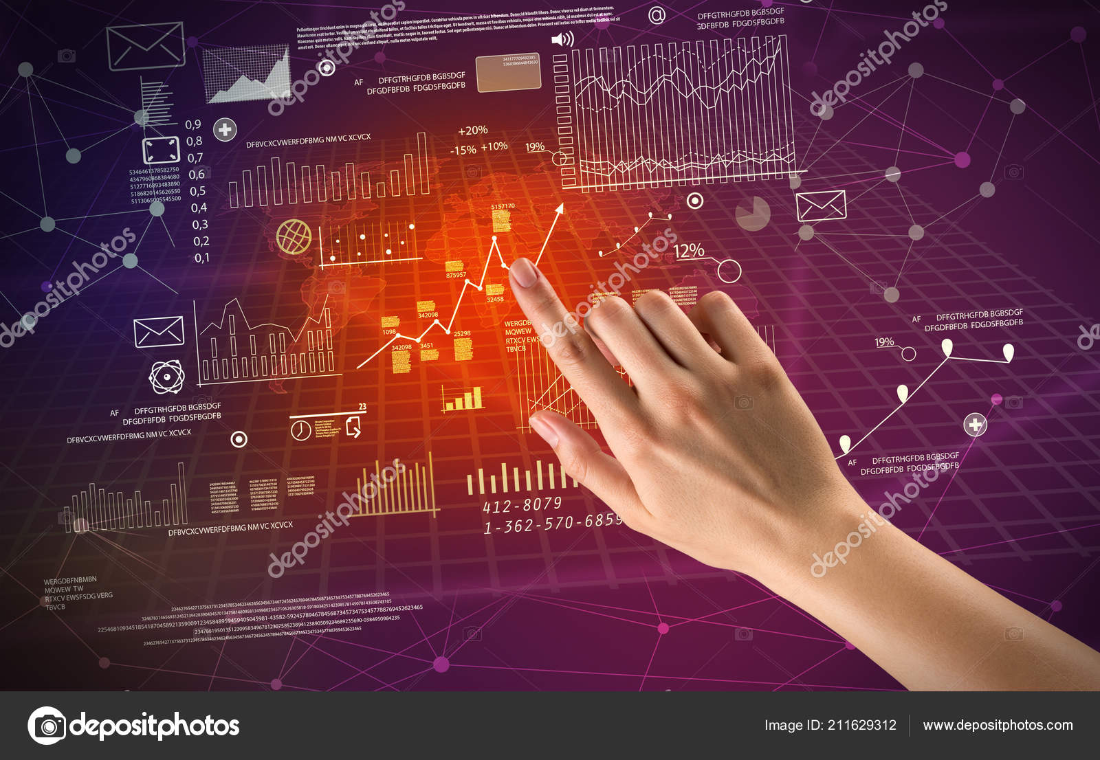 Hand touching charts Stock Photo by ©ra2studio 211629312