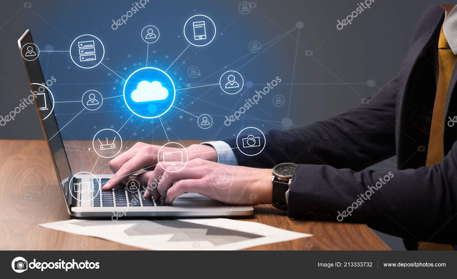 Hand typing with cloud technology system concept — Stock Photo ...
