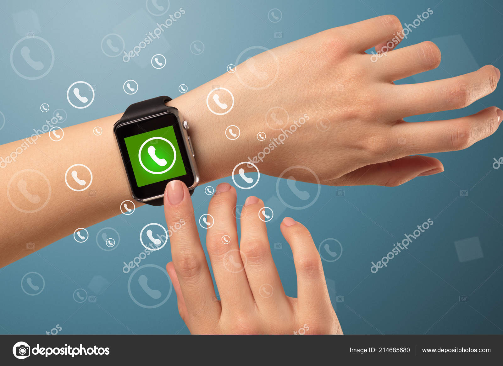 Hand with smartwatch and call icon around Stock Photo by ©ra2studio ...