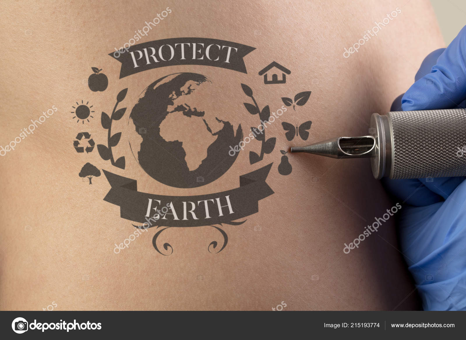 Tattooing recycle for a better environment concept on naked back ...