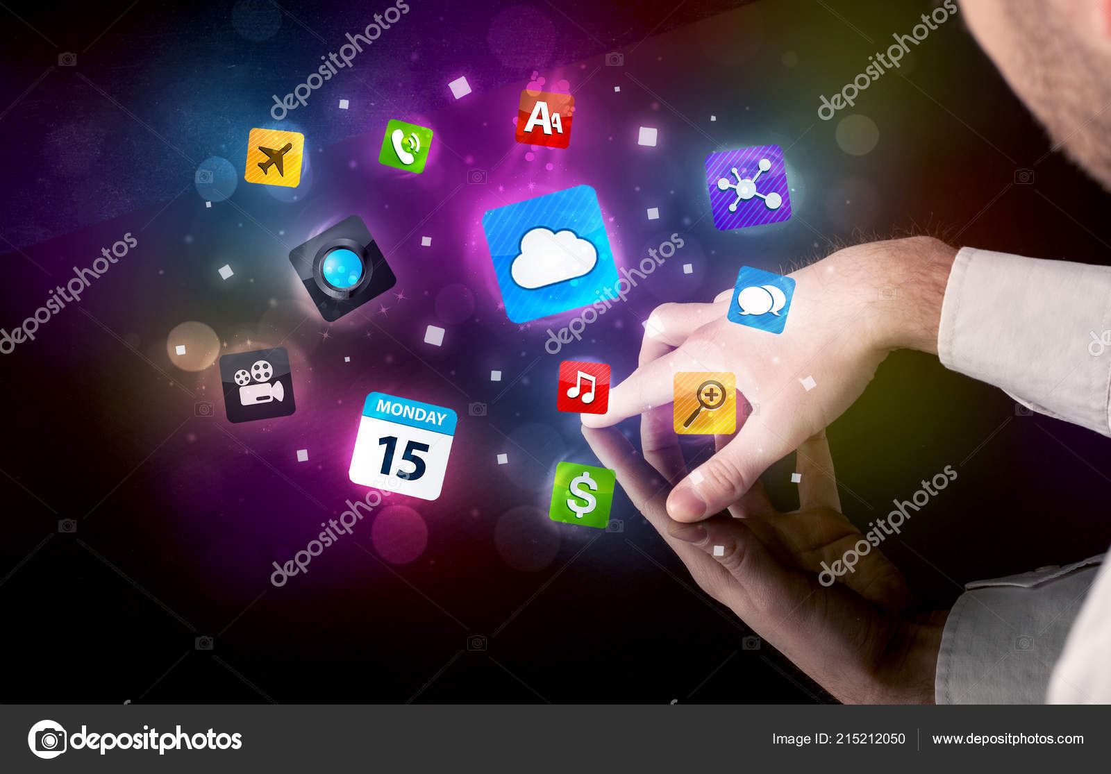 Hands touching interactive table Stock Photo by ©ra2studio 215212050