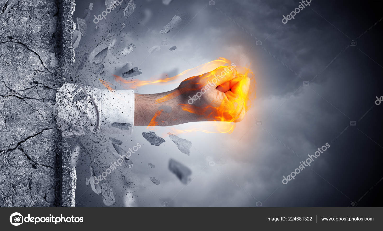 Hand hits intense and breaks stonewall — Stock Photo © ra2studio #224681322
