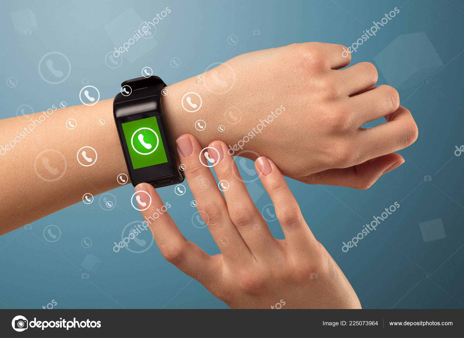 Hand with smartwatch and call icon around Stock Photo by ©ra2studio ...