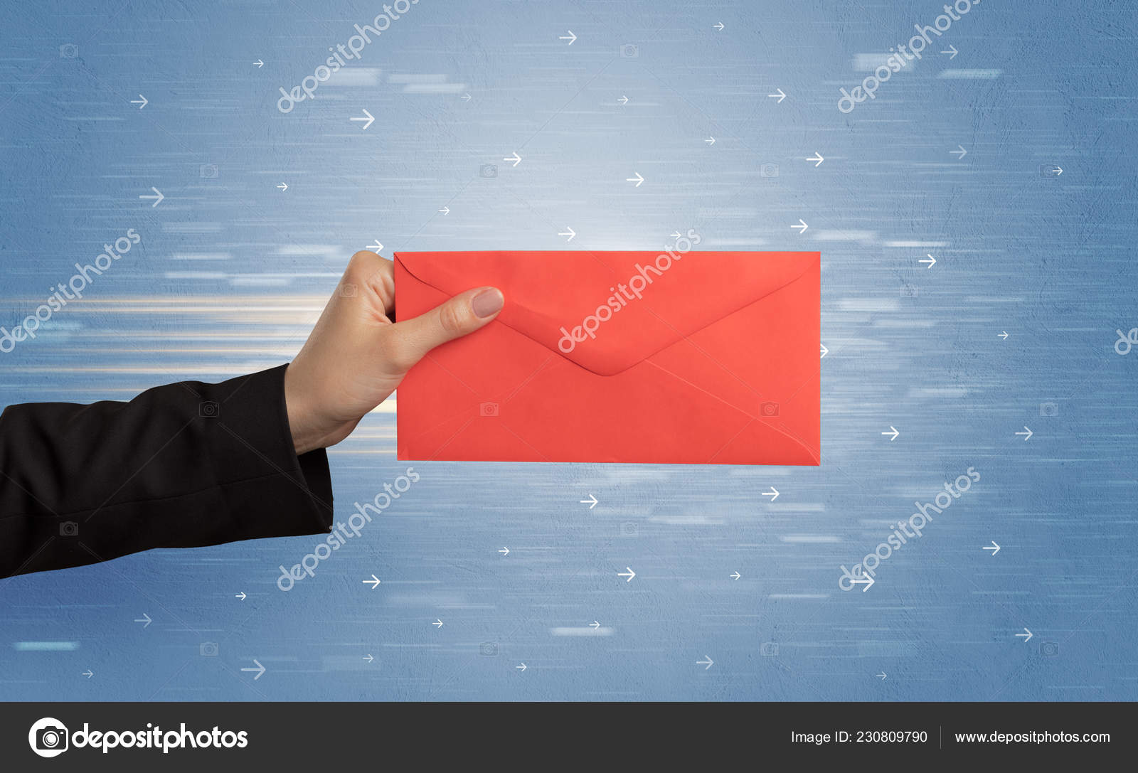 Hand holding envelope with arrows around — Stock Photo © ra2studio ...