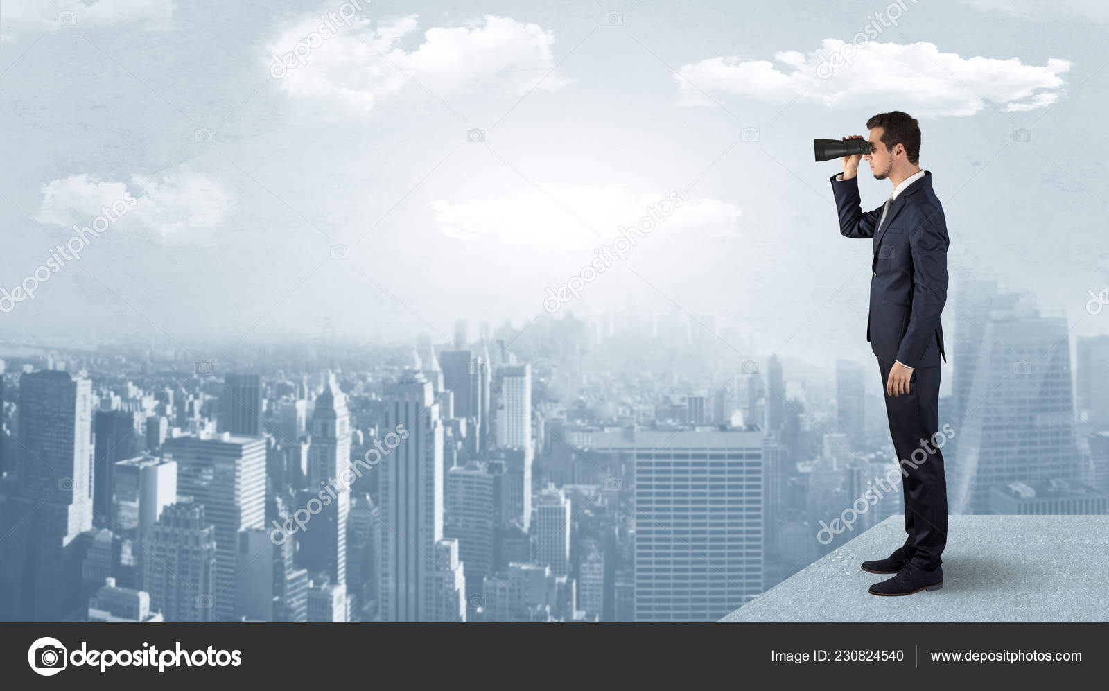 Man looking forward from the top of a skyscraper — Stock Photo ...