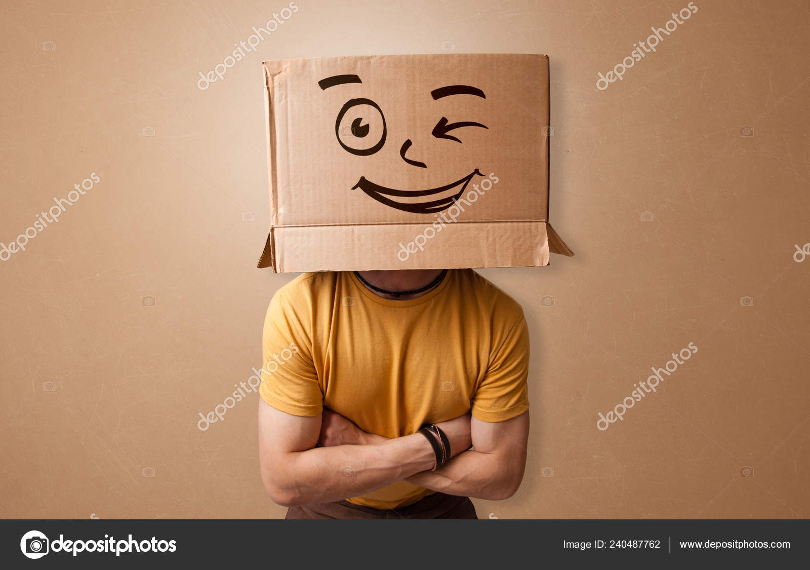 Young man with happy cardboard box face — Stock Photo © ra2studio ...