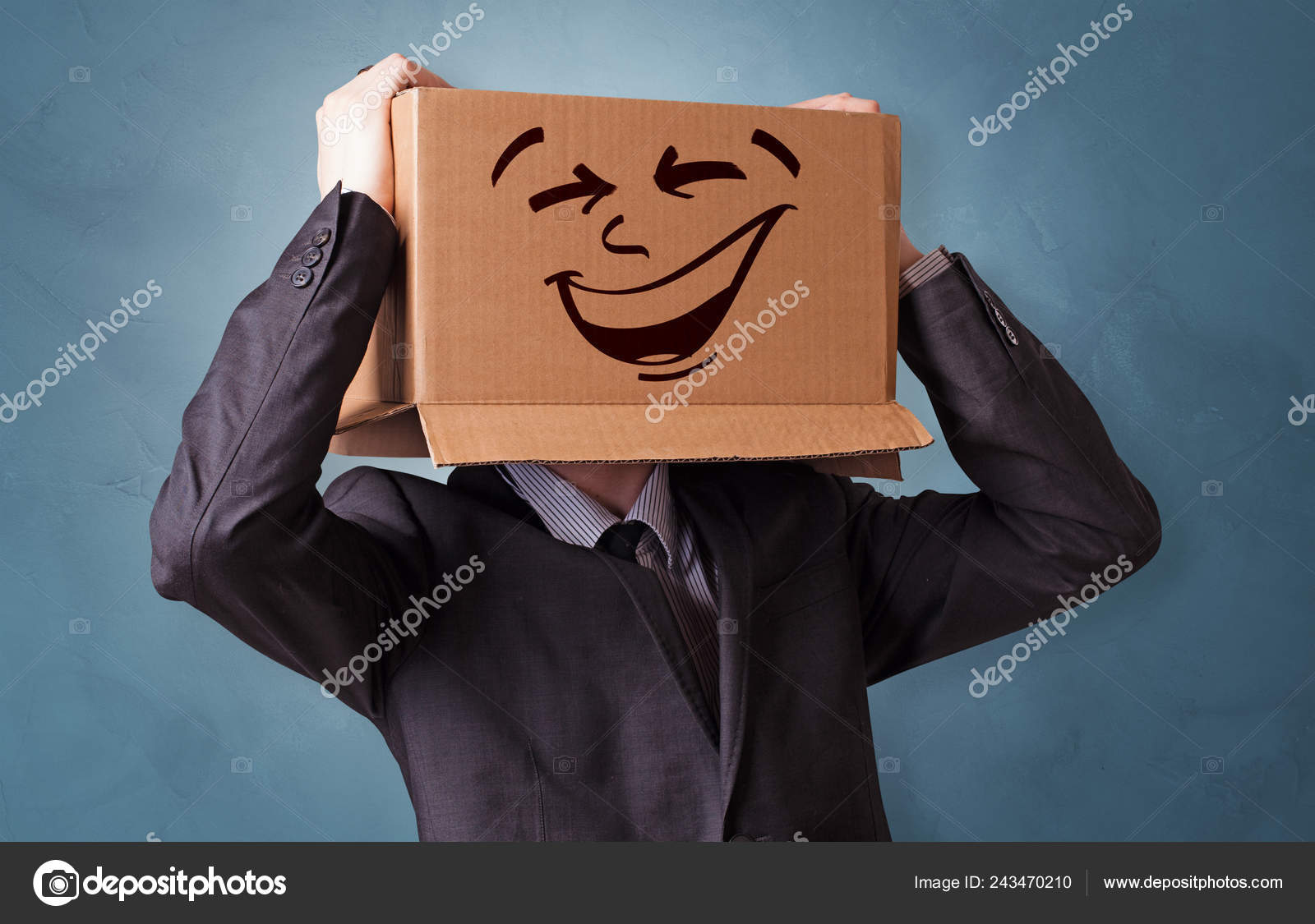 Young boy with happy cardboard box face — Stock Photo © ra2studio ...