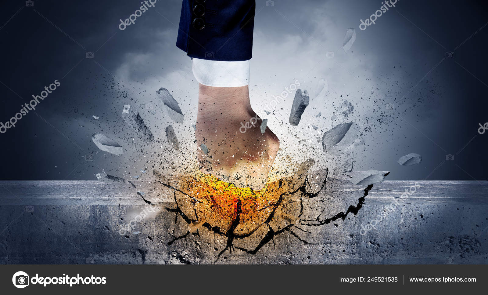Hand hits intense and breaks stonewall — Stock Photo © ra2studio #249521538