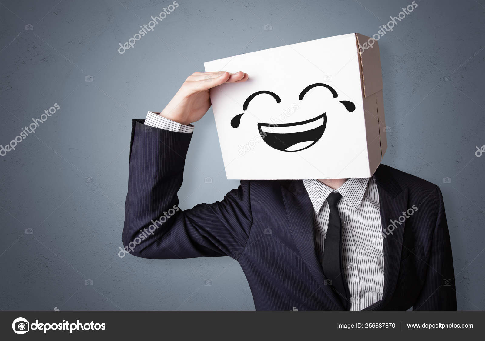 Funny man smiling with cardboard box head — Stock Photo © ra2studio ...