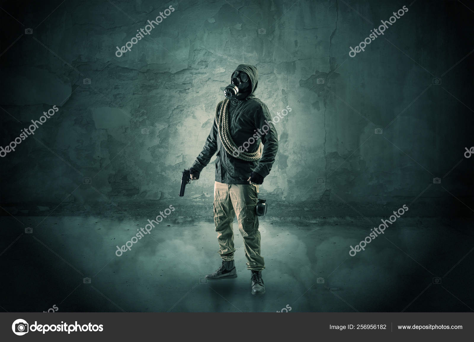 Peril man in front of a crumbly wall — Stock Photo © ra2studio #256956182