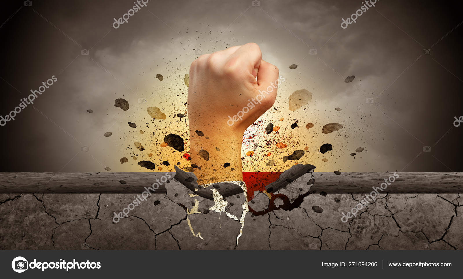 Hand hits intense and breaks stonewall — Stock Photo © ra2studio #271094206