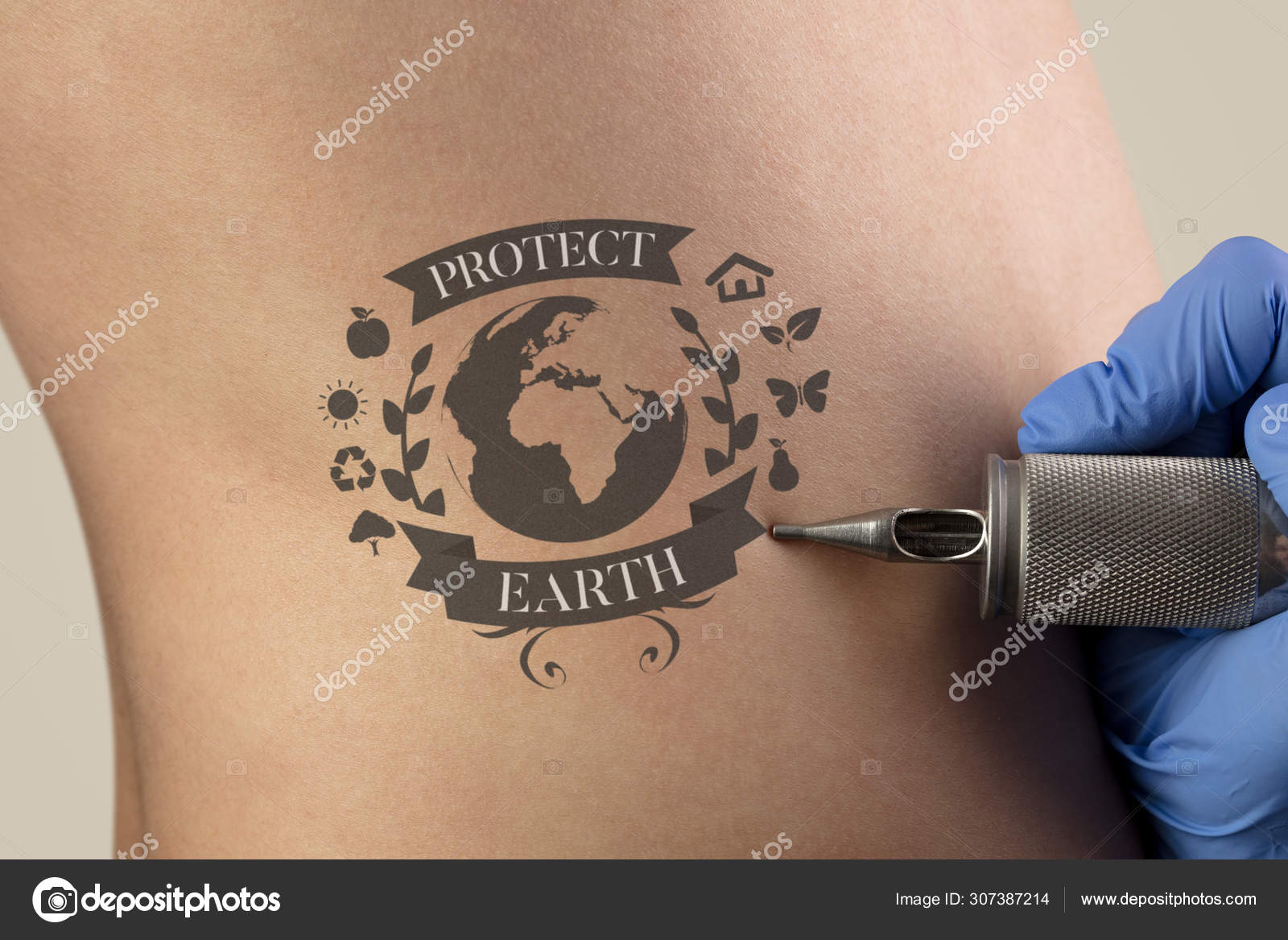 Tattooing recycle for a better environment concept on naked back Stock ...