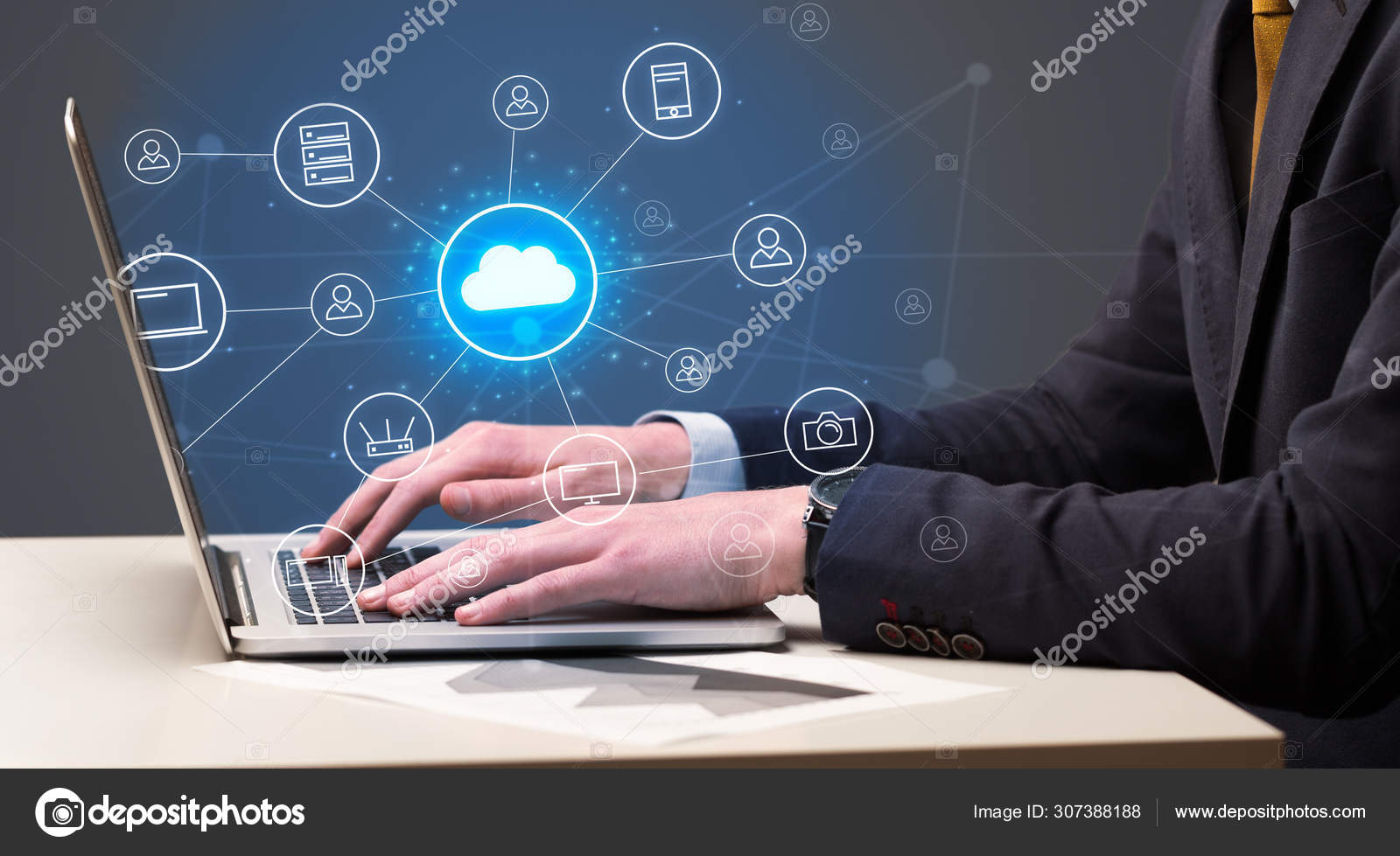 Hand typing with cloud technology system concept — Stock Photo ...