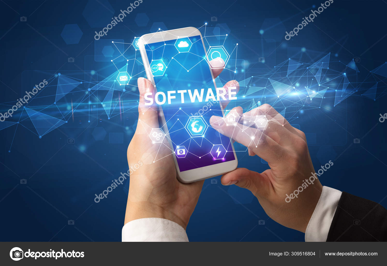 Hand using smartphone with technology concept — Stock Photo © ra2studio ...