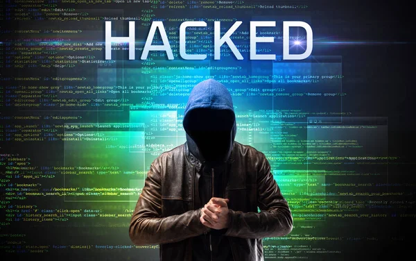 Hacker sin rostro en el fondo del código: fotografía de stock ...