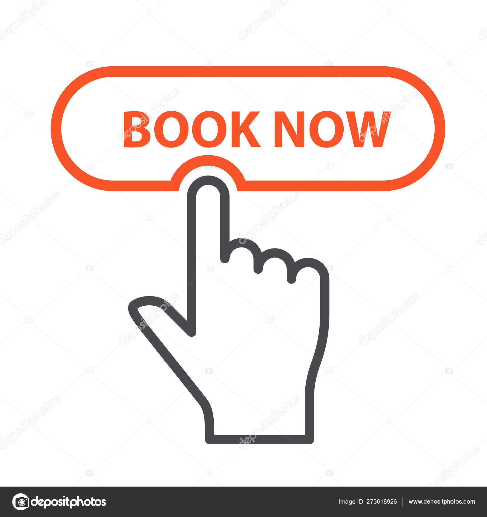 Finger press Book Now button - booking and online reservation Stock ...