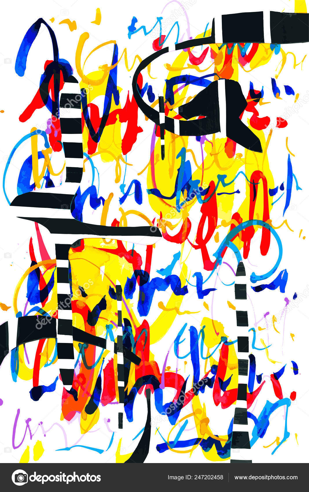 Bright Contemporary Abstract Art Collage Free Form Striped Elements ...