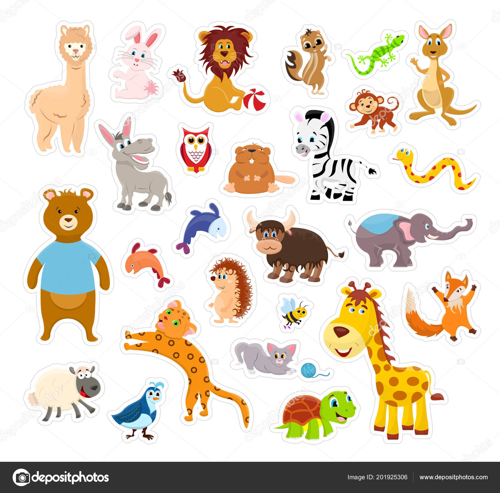 Sticker Zoo Animals Isolated White Background Cutting Line Vector ...
