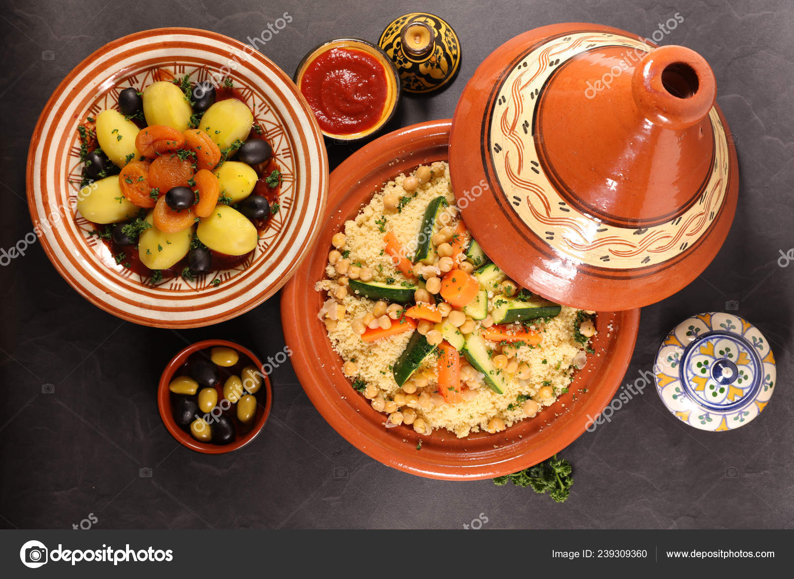 Arabic Food Assortment Served Plates Bowls Table — Stock Photo ...