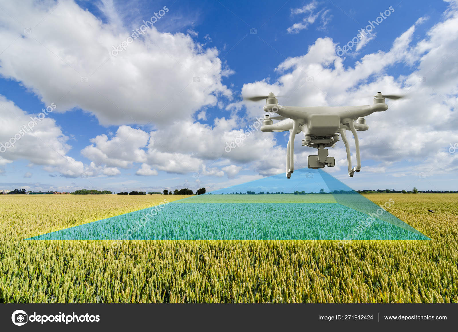 Multicopter drone flying over crops field — Stock Photo © unkreatives ...