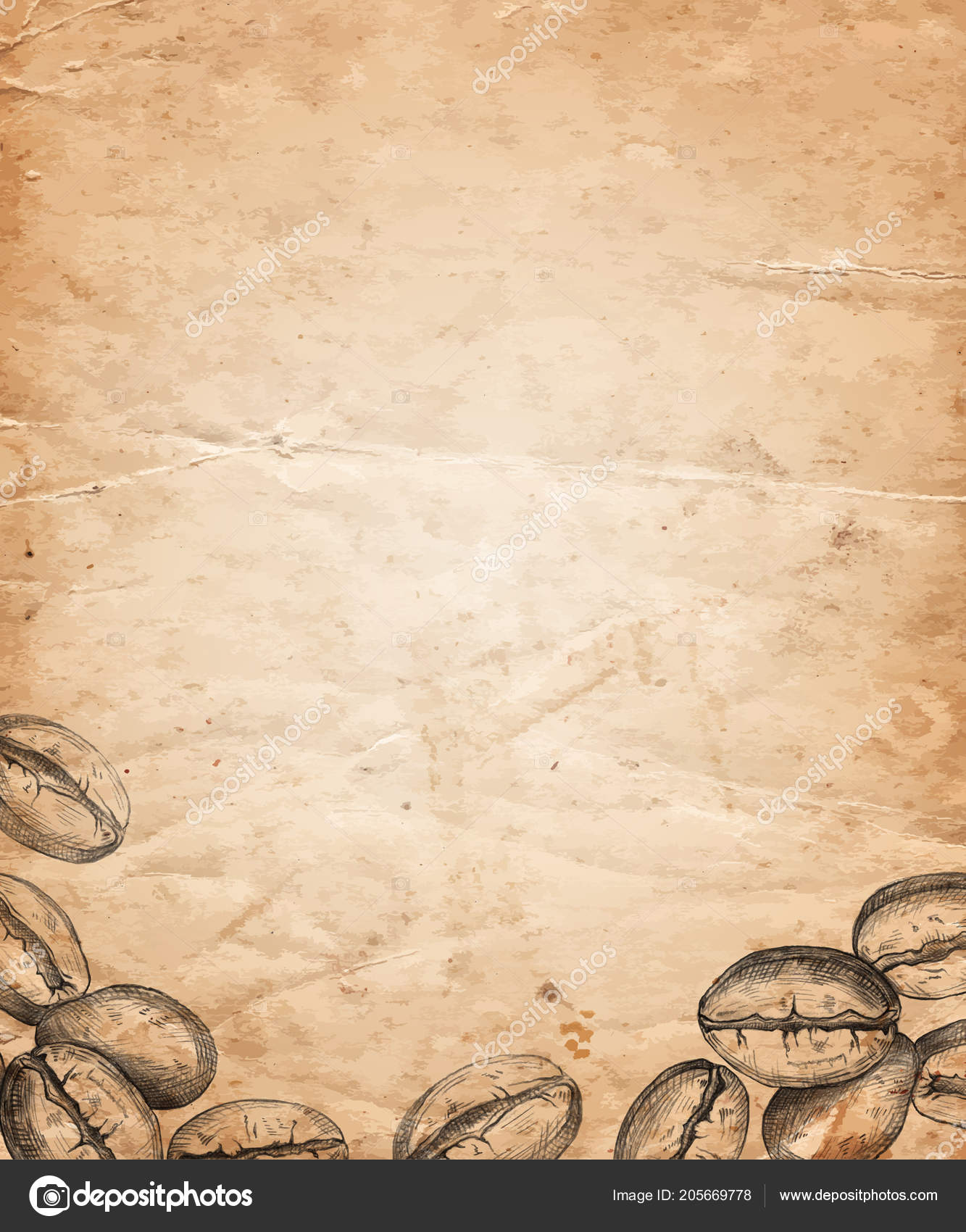 Marcos Granos Café Dibujados Mano Sobre Fondo Papel Viejo Ilustración ...